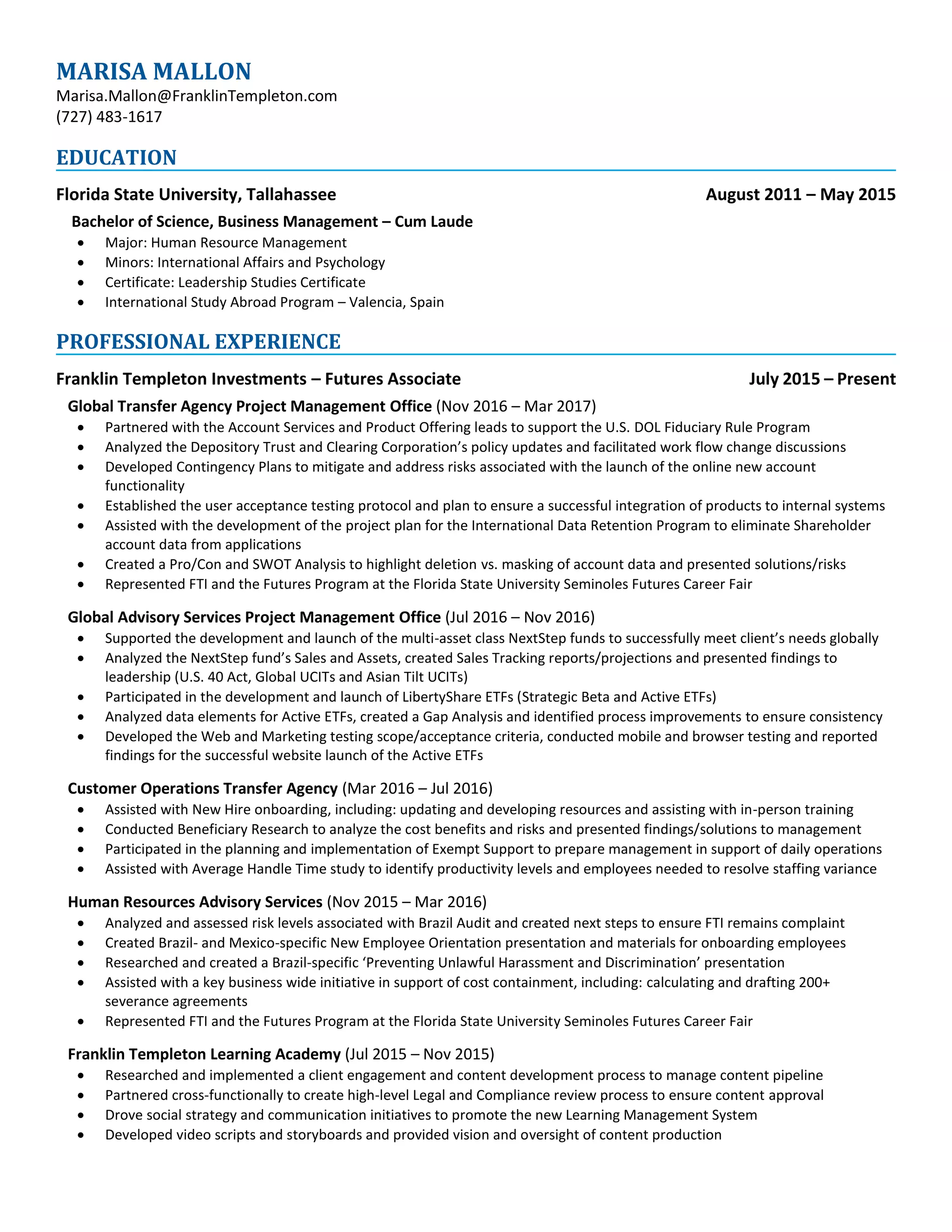 Futures Program Resume | PDF
