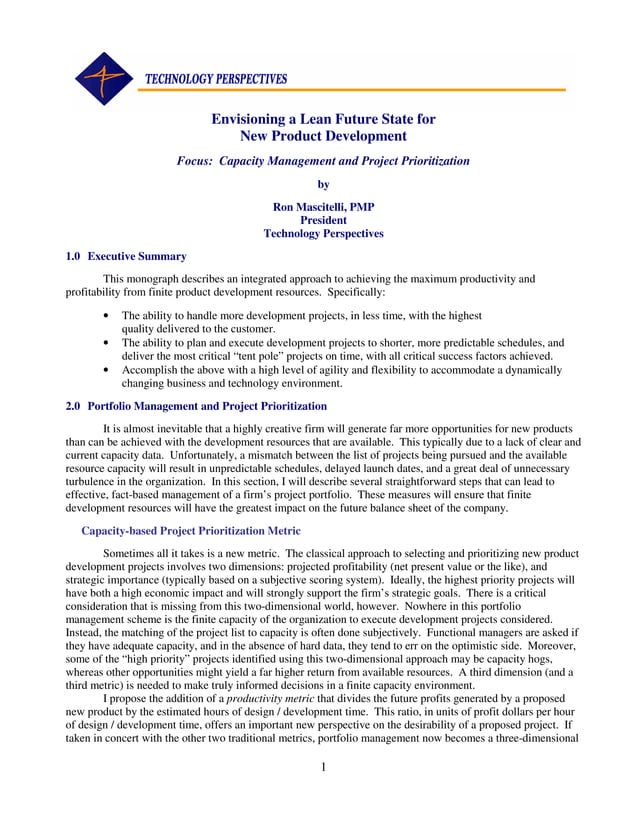 Future State for Lean Prod Dev by Ron Mascitelli Ame10.2 | PDF