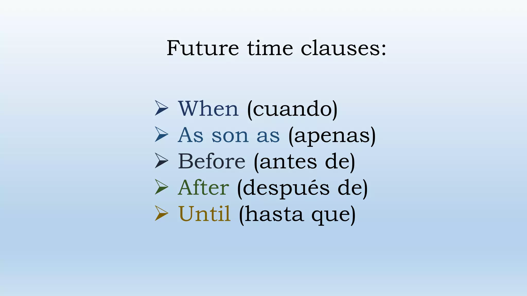 Future time clauses. when, as soon as, before, after, until | PPTX