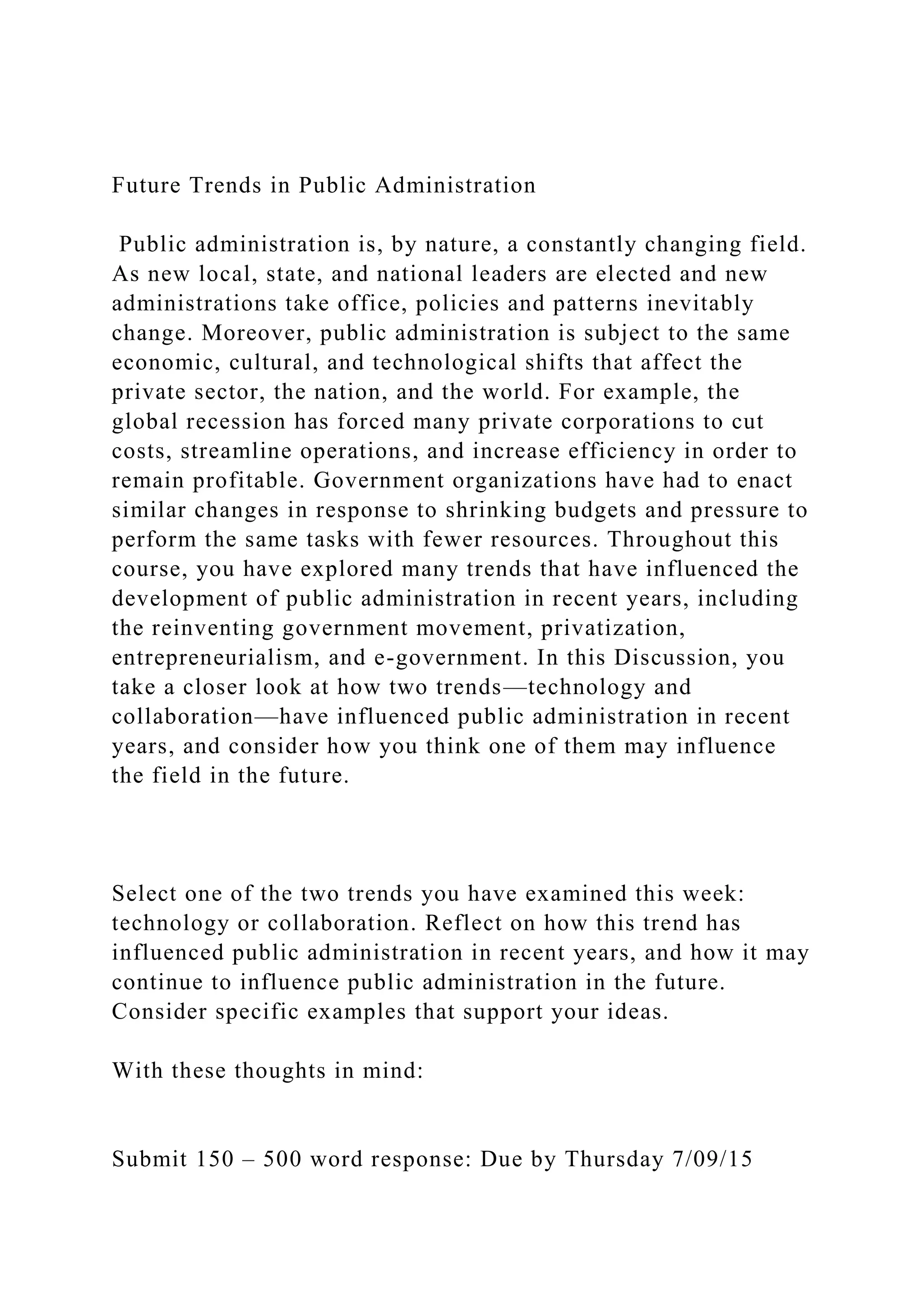 Future Trends in Public Administration Public administration i.docx