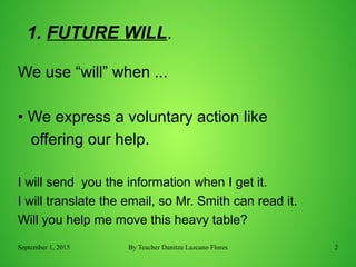 Future will, be going to, present continuous and present simple with ...