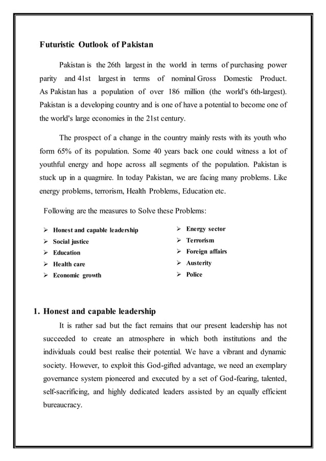 Futuristic Outlook of Pakistan | DOCX | Power and Energy Industry ...