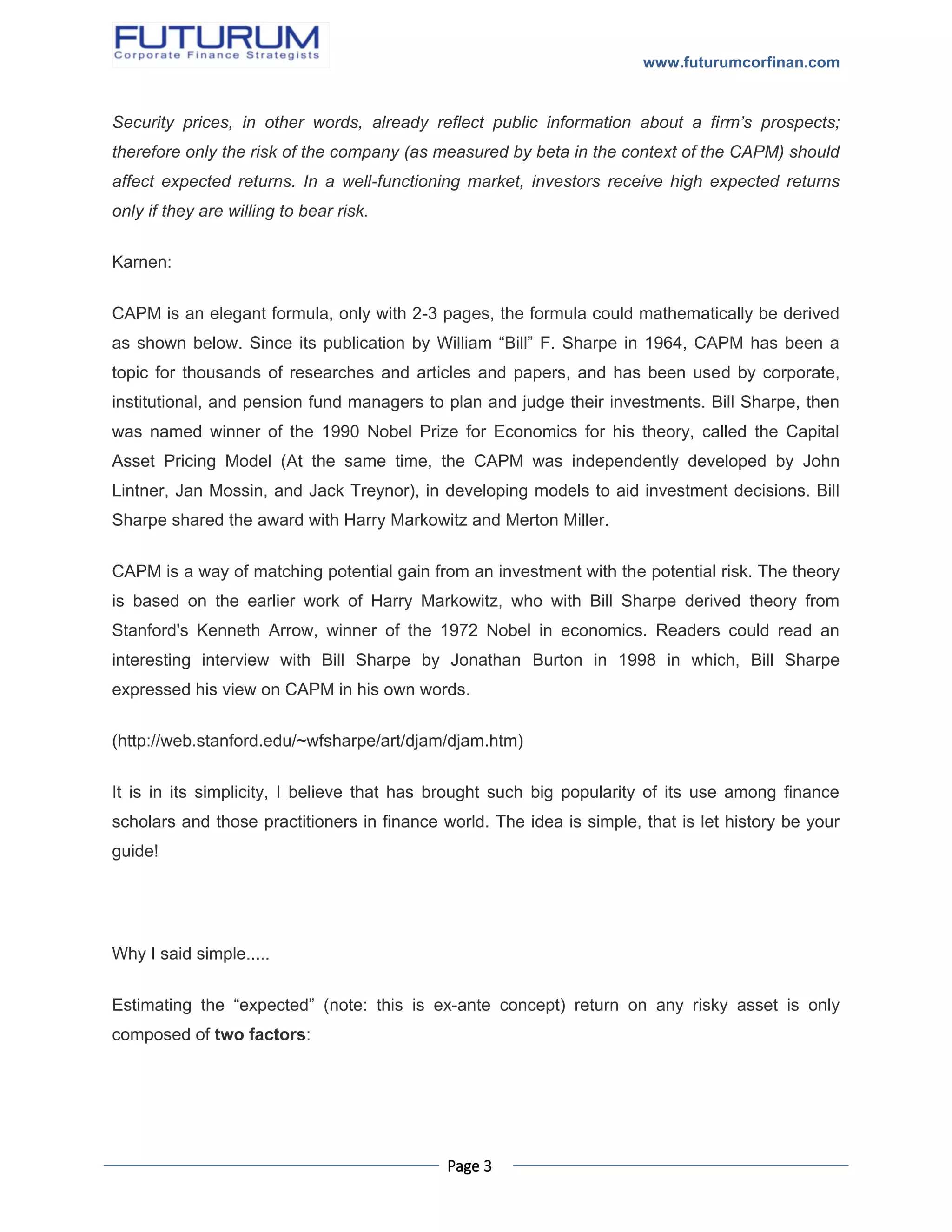 15 minute lesson - capm derivation | PDF