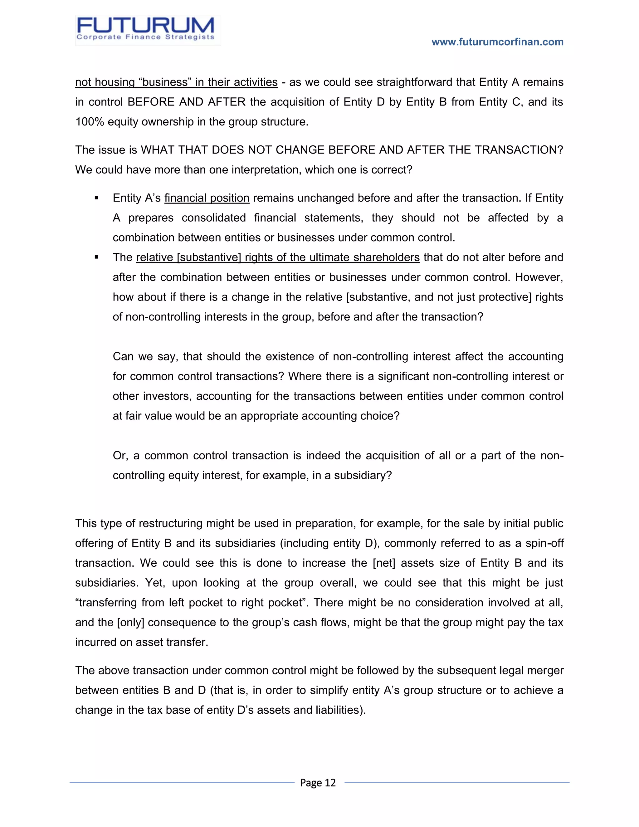 Common control transactions or business combinations under common ...