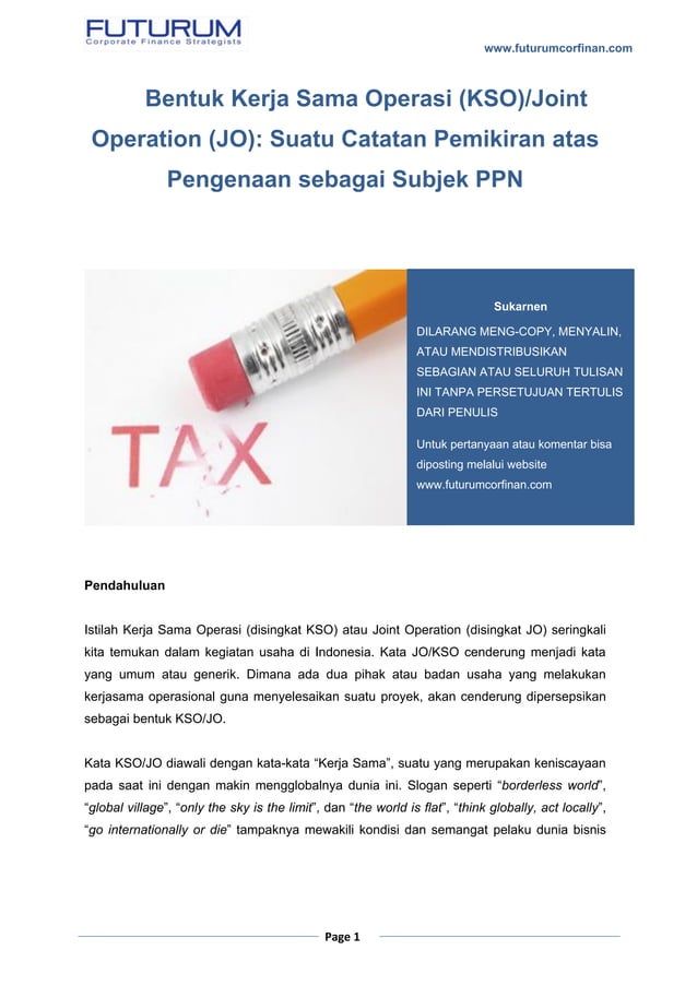 Kso jo aspek perpajakan suatu catatan pemikiran | PDF