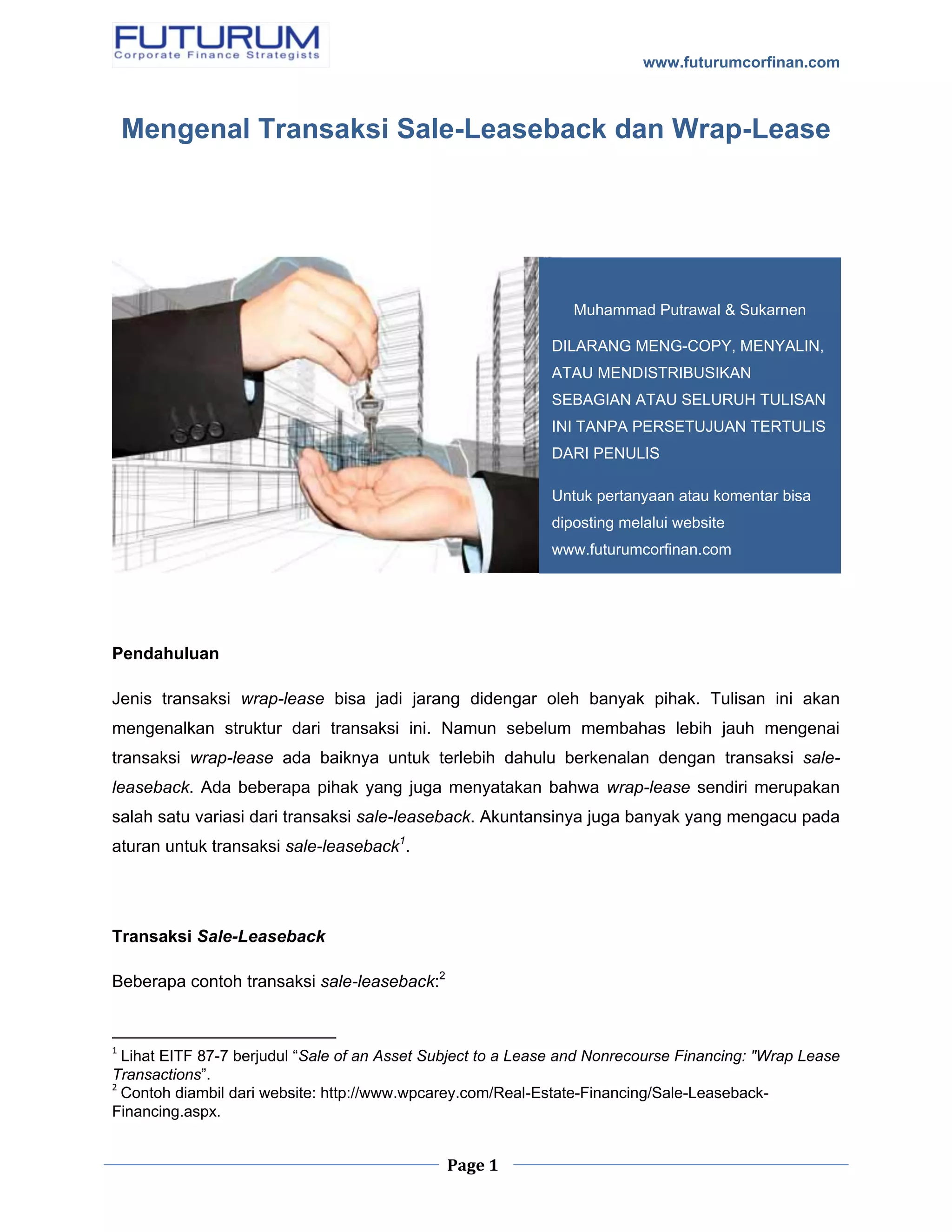Mengenal transaksi sale-leaseback dan wrap-lease | PDF