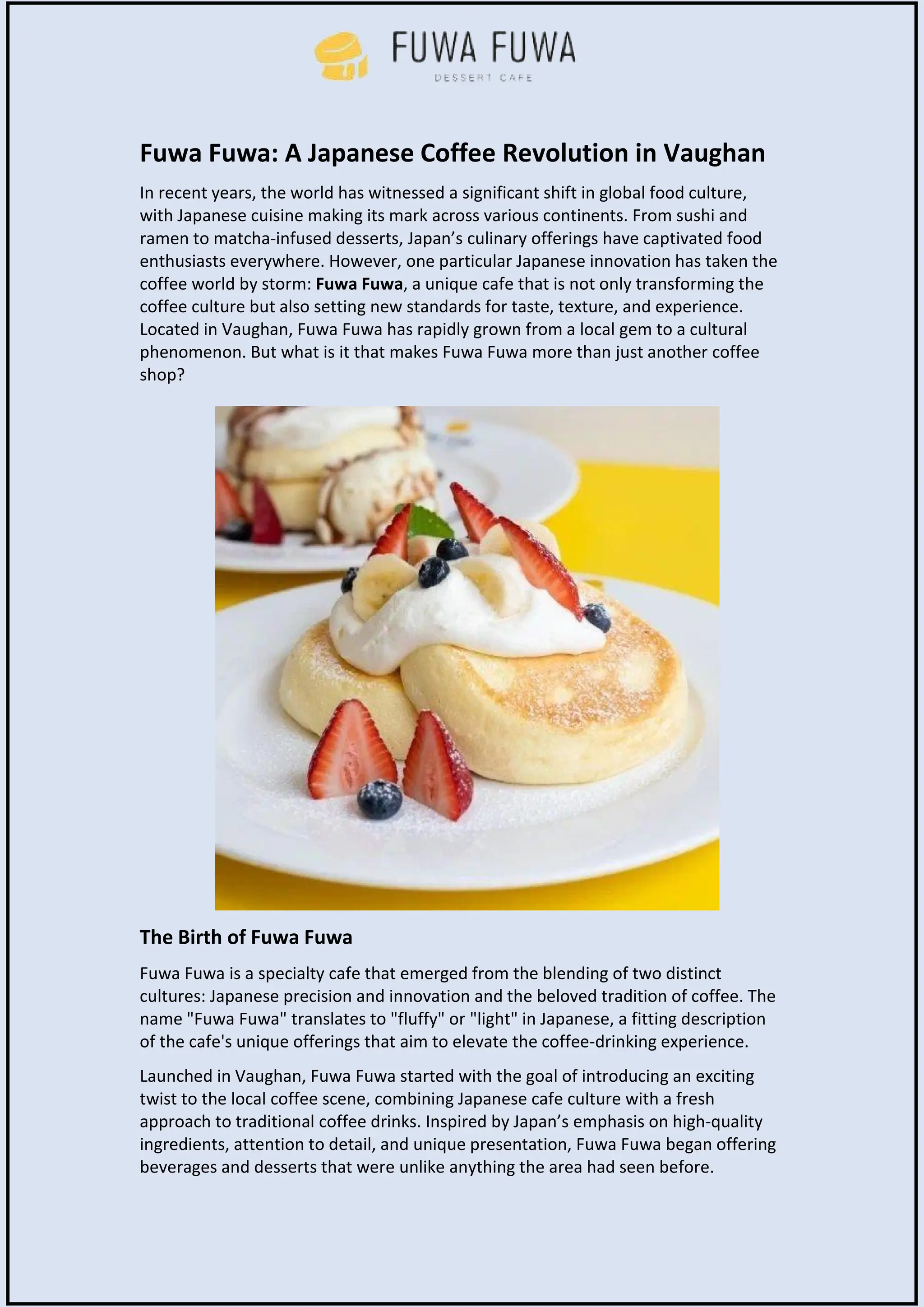 Fuwa Fuwa: A Japanese Coffee Revolution in Vaughan | PDF