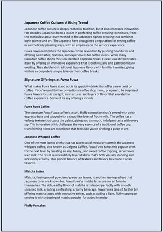 Fuwa Fuwa: A Japanese Coffee Revolution in Vaughan | PDF