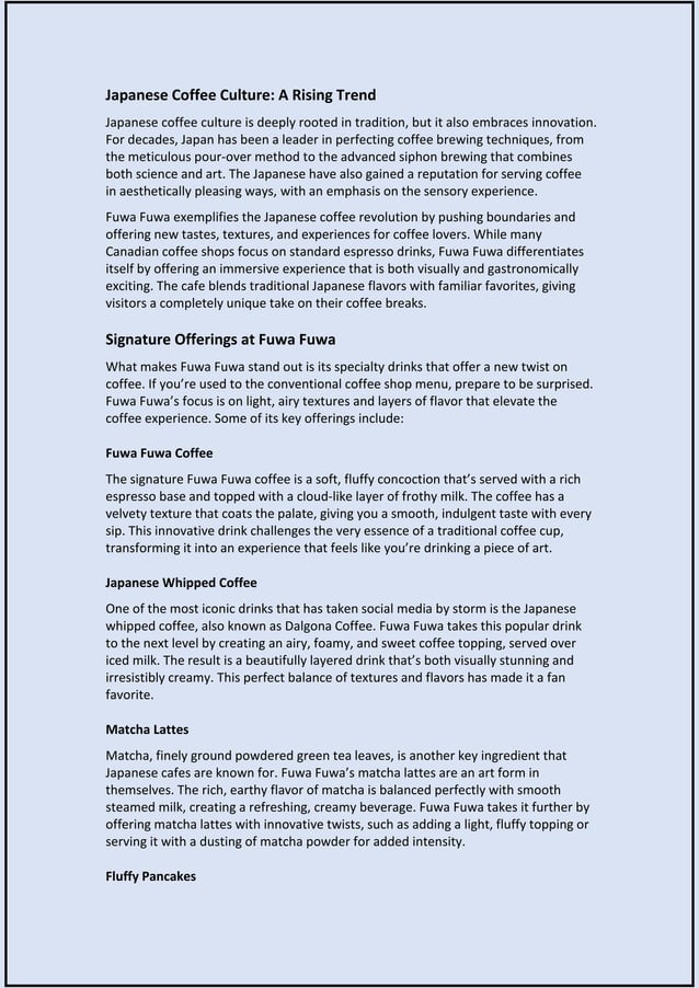 Fuwa Fuwa: A Japanese Coffee Revolution in Vaughan | PDF