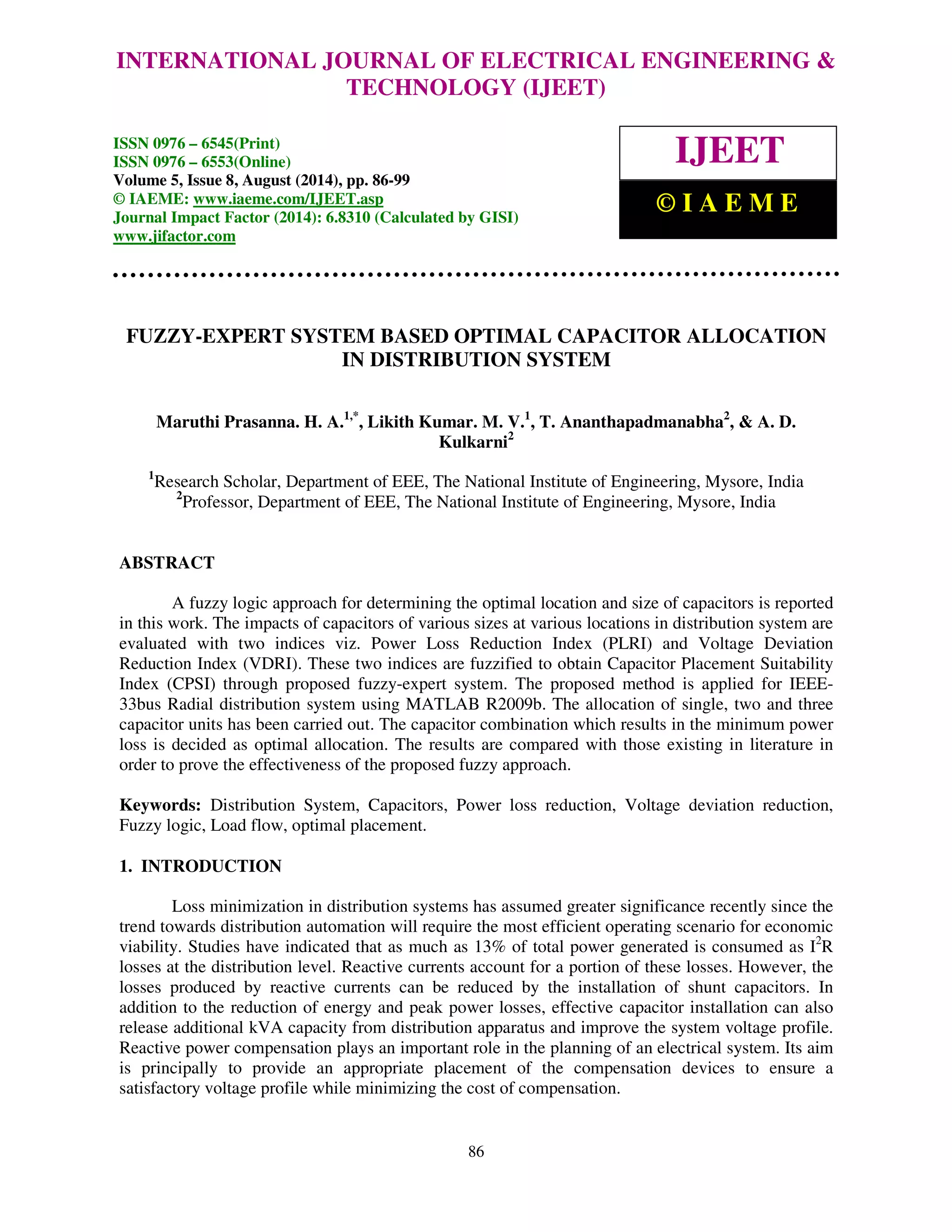 Fuzzy Expert System Based Optimal Capacitor Allocation In Distribution System 2 Pdf