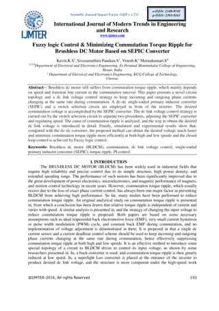 Fuzzy logic Control & Minimizing Commutation Torque Ripple for Brushless DC Motor Based on SEPIC ...