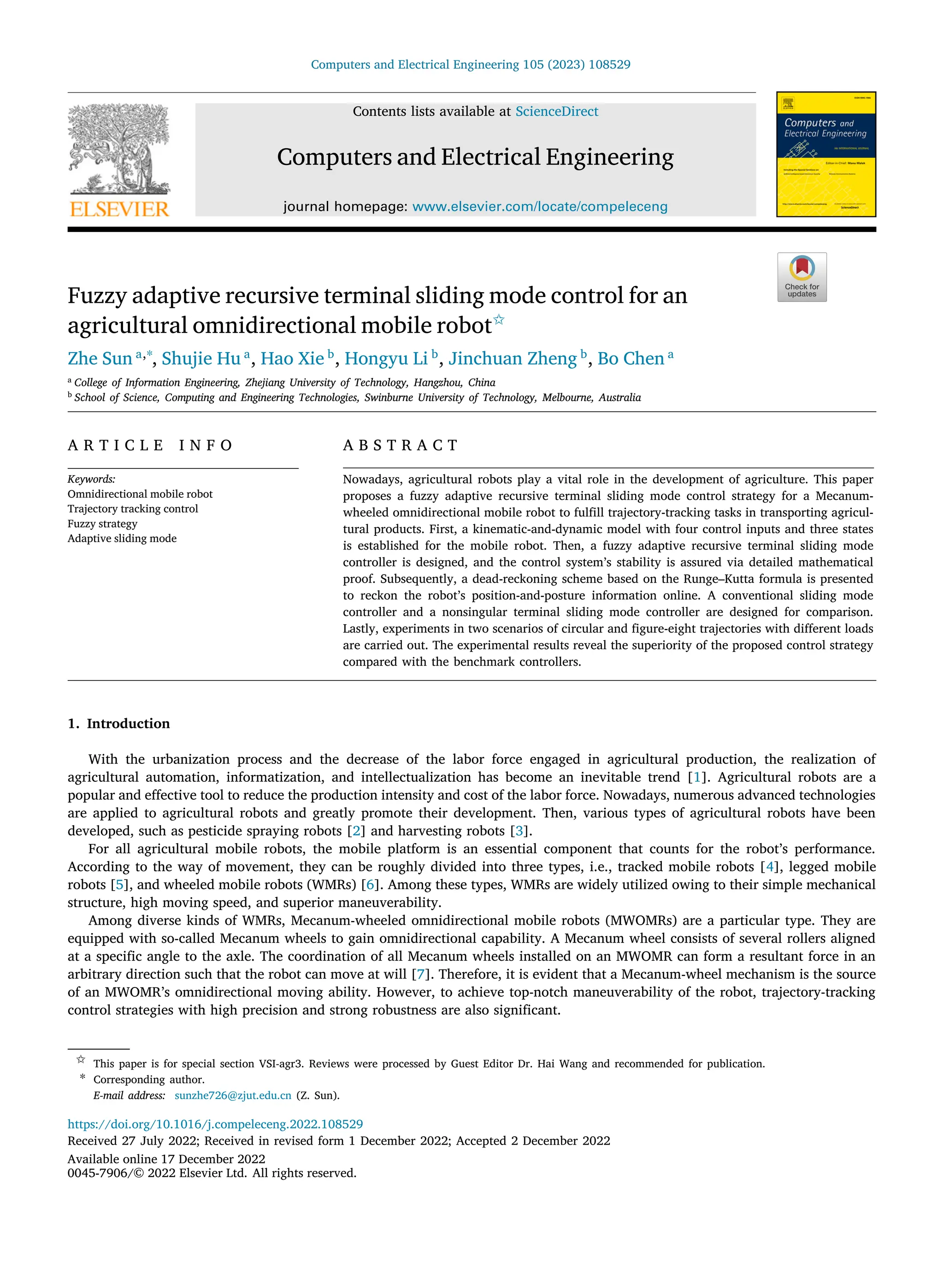 Fuzzy Adaptive Recursive Terminal Sliding Mode Control For An Agricultural Omnidirectional