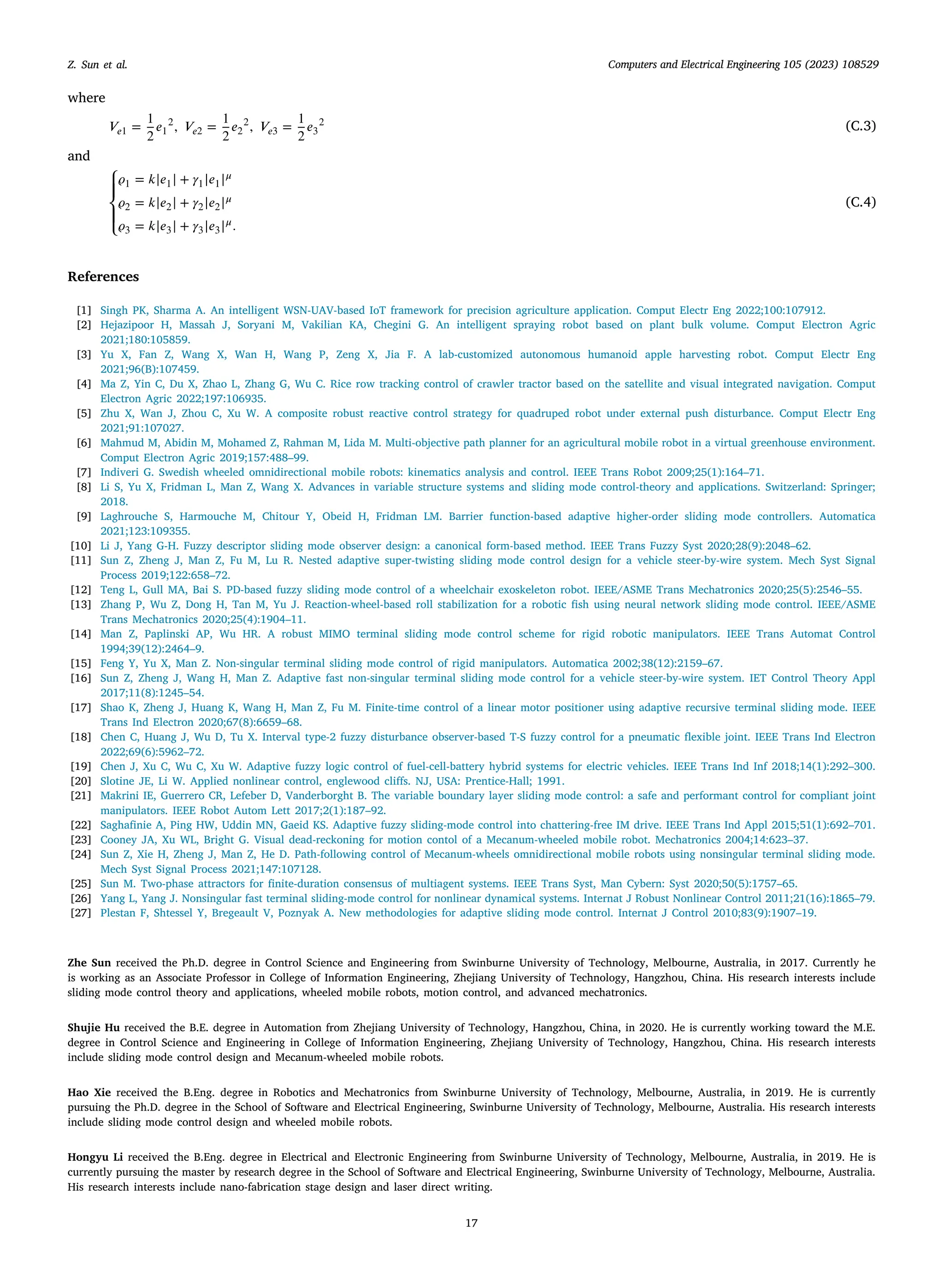 Fuzzy Adaptive Recursive Terminal Sliding Mode Control For An Agricultural Omnidirectional