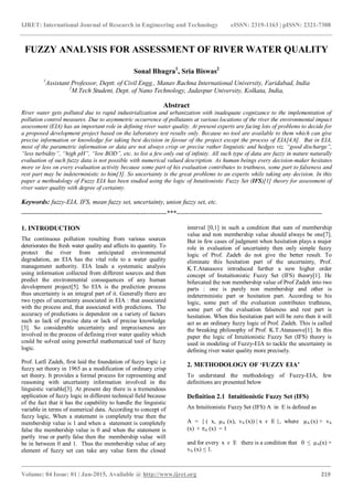 Fuzzy analysis for assessment of river water quality | PDF