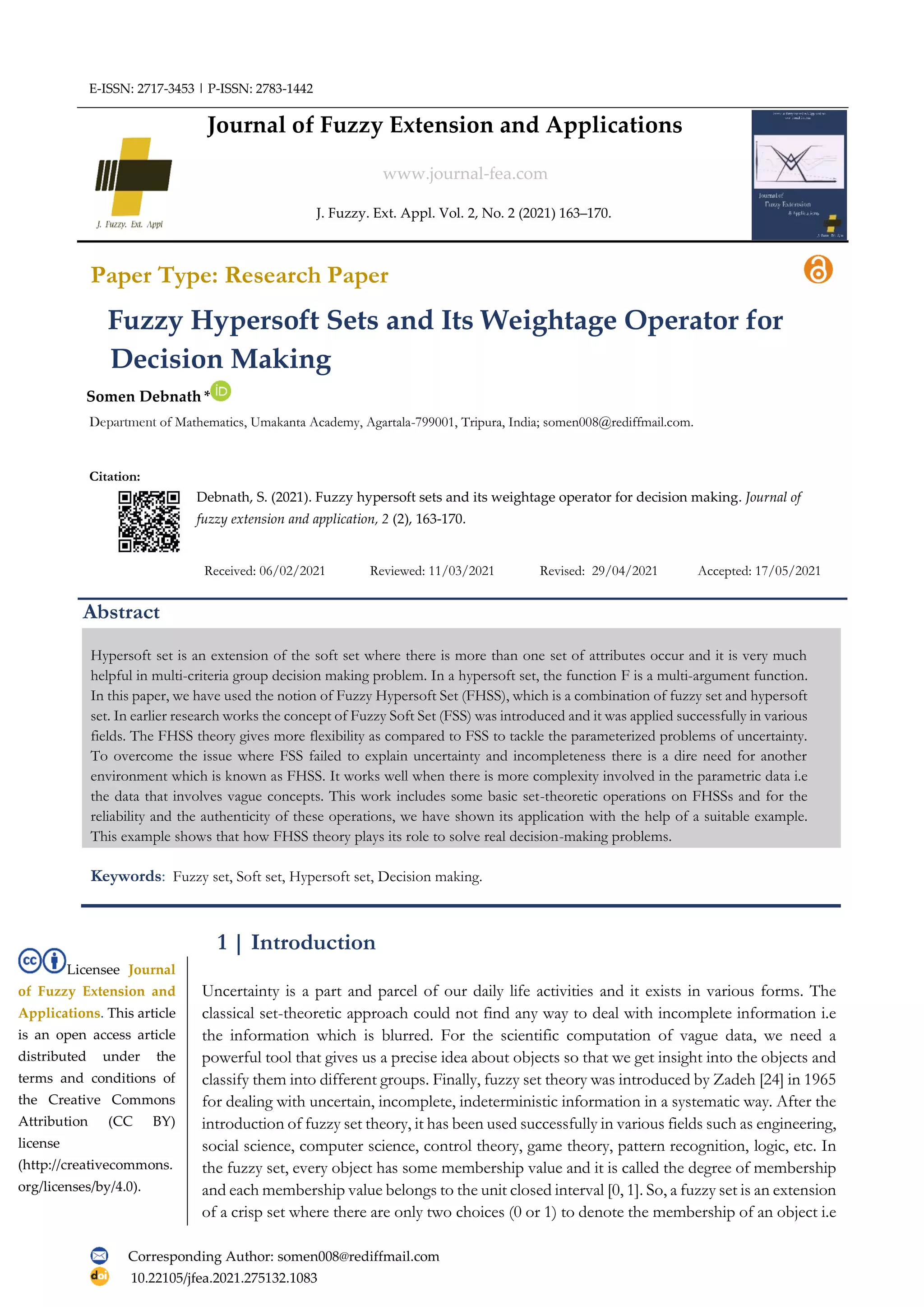 Fuzzy Hypersoft Sets And Its Weightage Operator For Decision Making Pdf