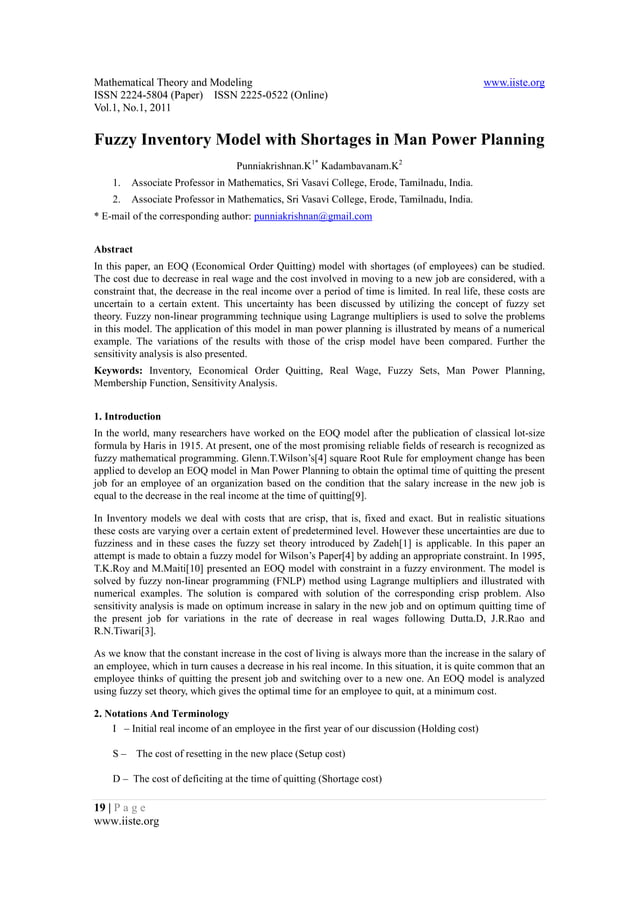 Fuzzy Inventory Model With Shortages In Man Power Planning Pdf 