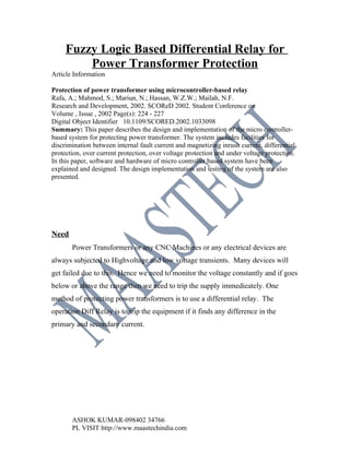 FUZZY LOGIC PROJECTS-POWER TRANSFORMER PROTECTION FOR FUZZYLOGIC-MAASTECH | DOC | Technology ...