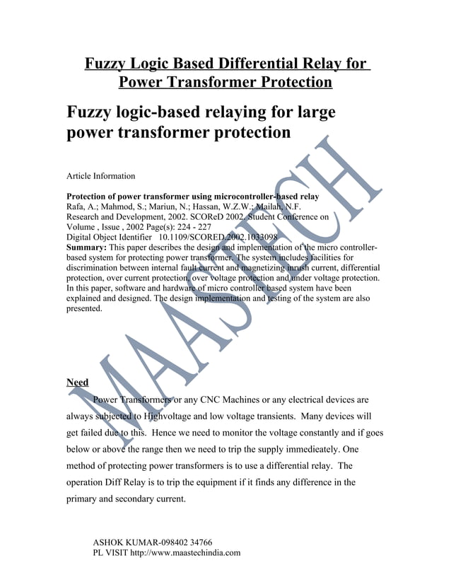 FUZZY LOGIC PROJECTS ABSTRACT:Fuzzy logic based differential relay for ... FUZZY LOGIC PROJECTS ABSTRACT:Fuzzy logic based differential relay for ...