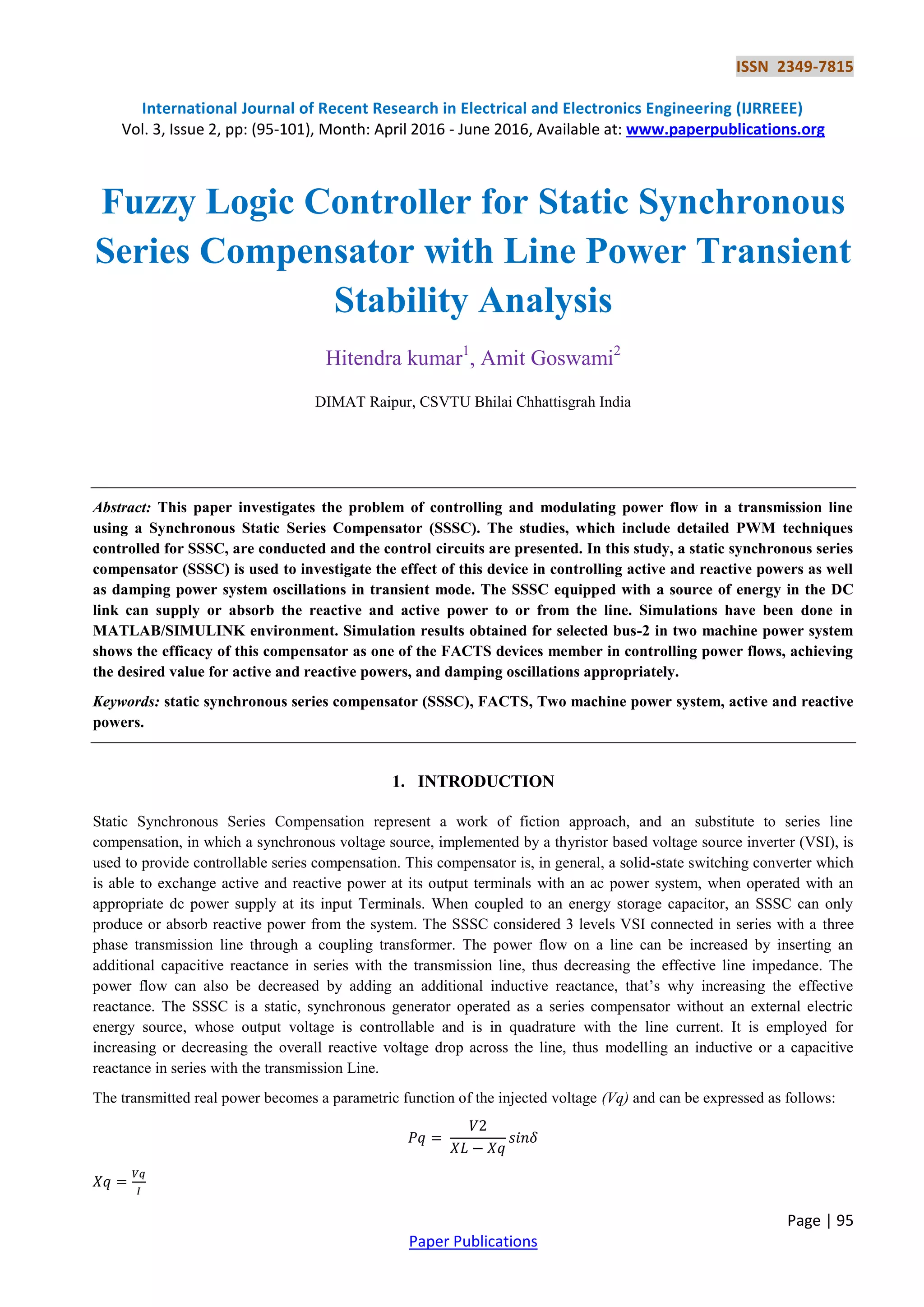 Fuzzy Logic Controller For Static Synchronous Series Compensator With Line Power Transient