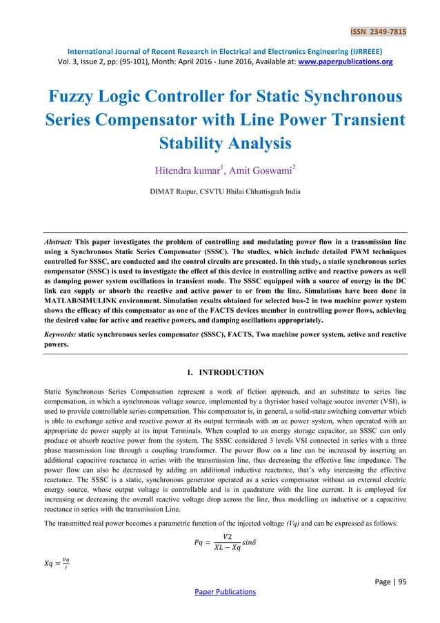 Fuzzy Logic Controller for Static Synchronous Series Compensator with Line Power Transient ...