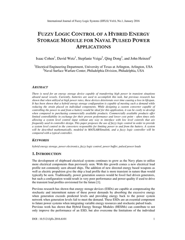 Fuzzy logic control of a hybrid energy | PDF