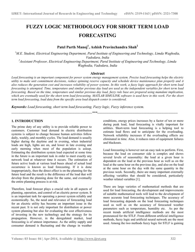 Fuzzy logic methodology for short term load forecasting | PDF