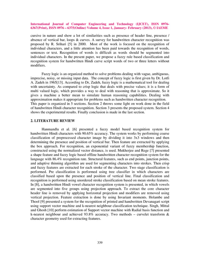 Fuzzy Rule Based Classification And Recognition Of Handwritten Hindi Pdf