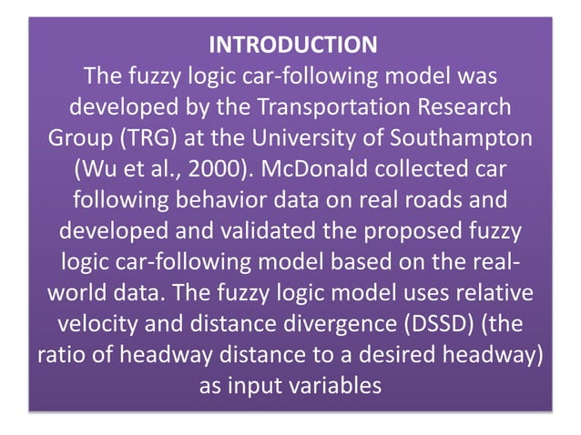 Fuzzy Microscopic Traffic Flow Model | PPTX | Auto Safety | Automotive