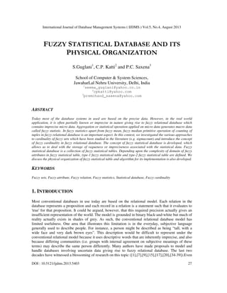 FUZZY STATISTICAL DATABASE AND ITS PHYSICAL ORGANIZATION | PDF