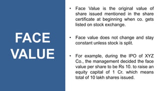 Face Value, Book Value & Market Value | PPTX