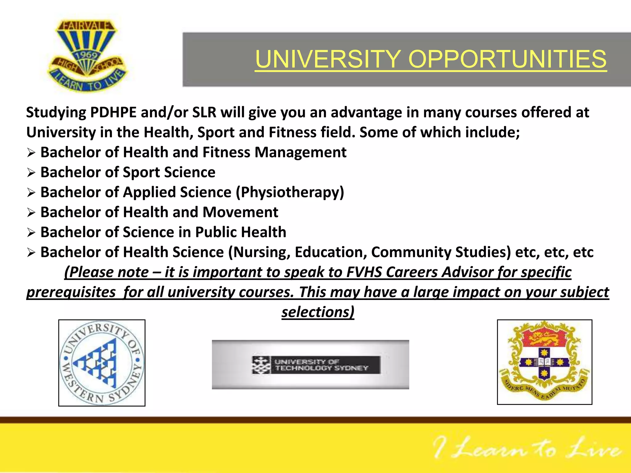 Subject selection - PDHPE | PPTX