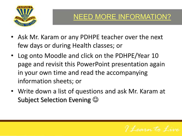 Subject selection - PDHPE | PPT