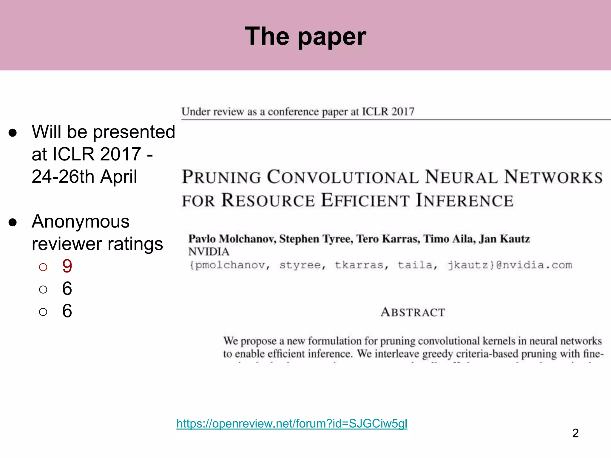Pruning Convolutional Neural Networks For Resource Efficient Inference Ppt