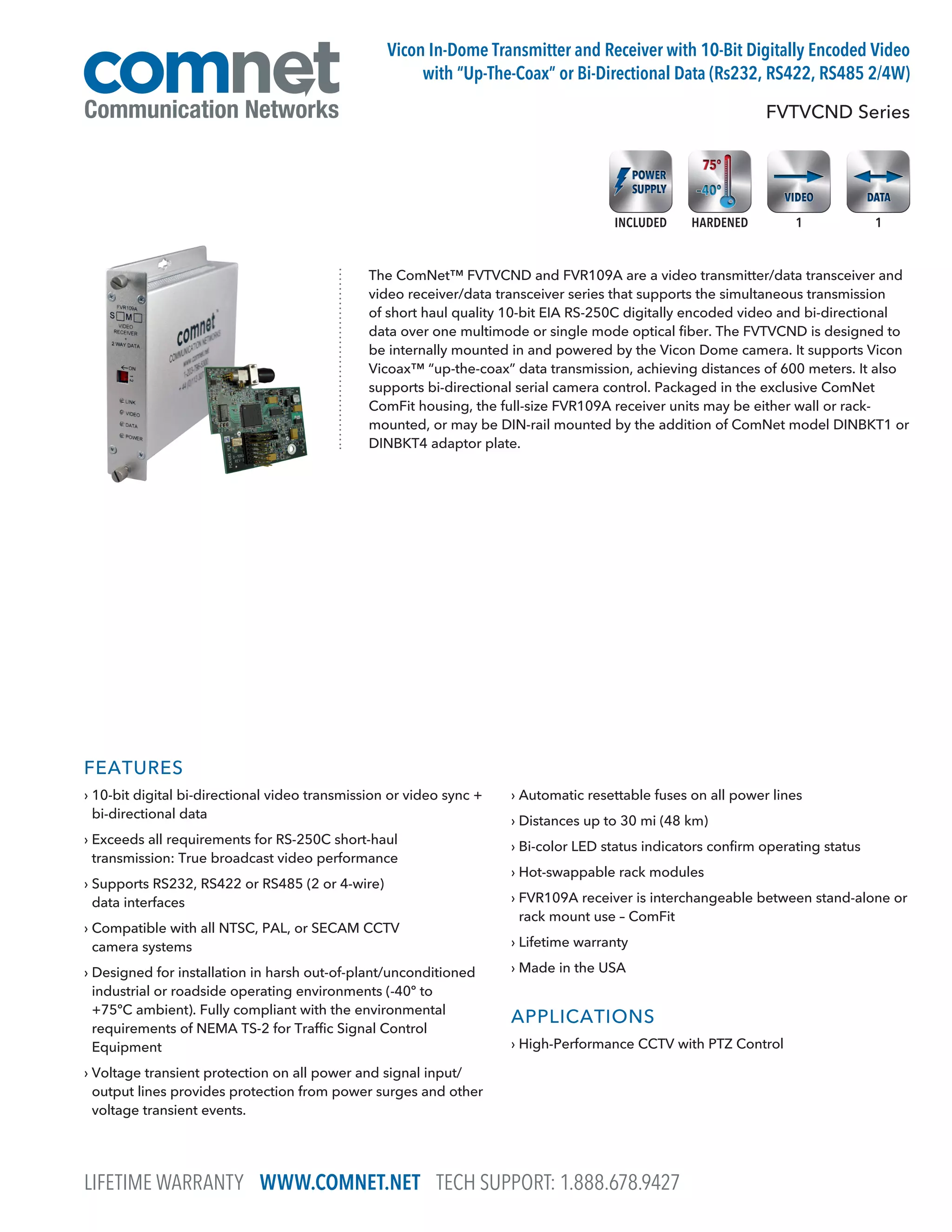 ComNet FVR109AM1 Data Sheet | PDF