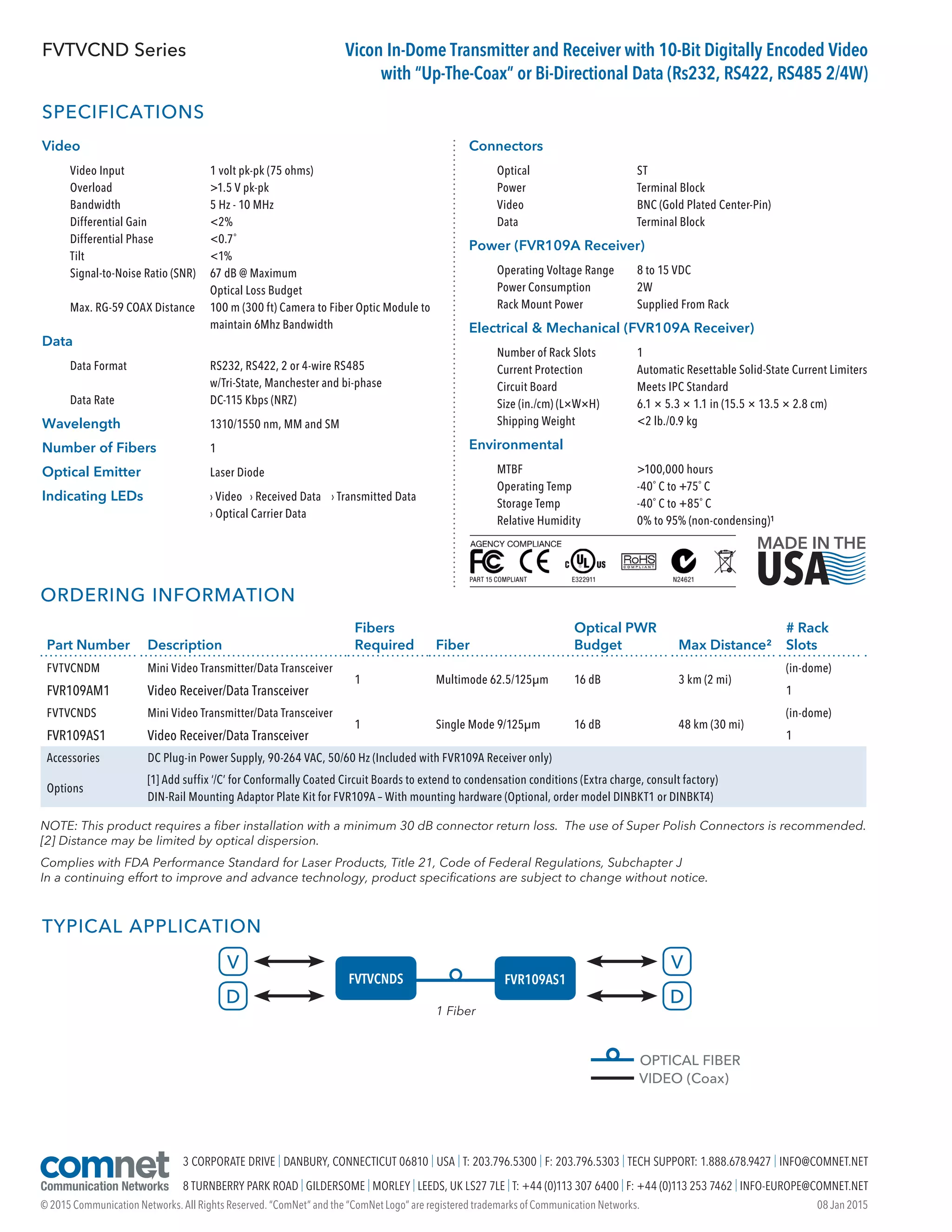 ComNet FVR109AM1 Data Sheet | PDF
