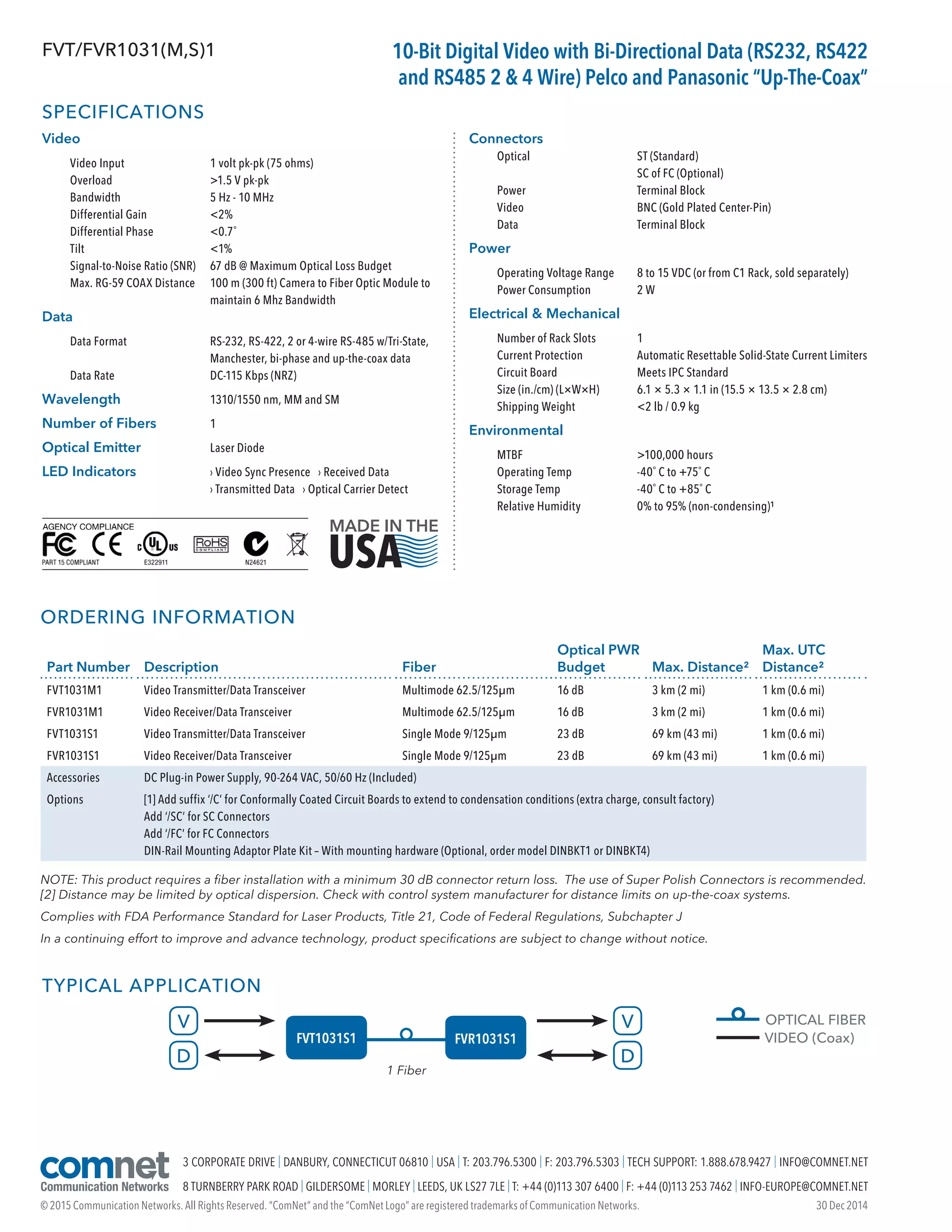 ComNet FVT1031M1 Data Sheet | PDF