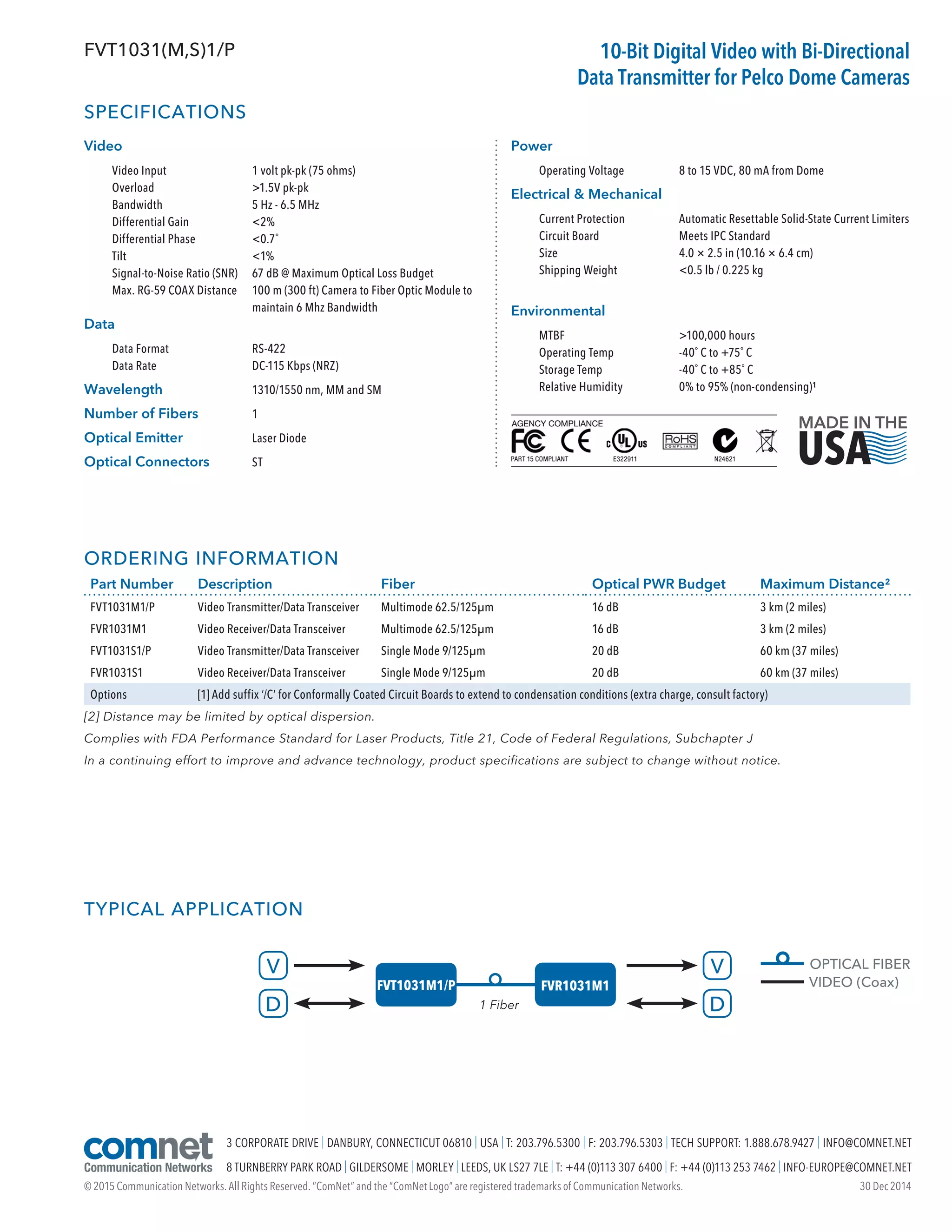 ComNet FVT1031M1P Data Sheet | PDF