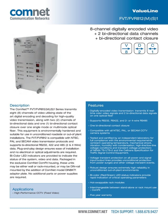 ComNet FVT812M1 Data Sheet | PDF