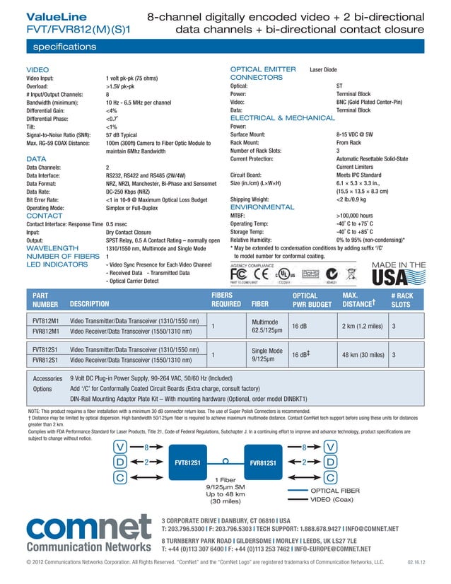 ComNet FVT812M1 Data Sheet | PDF