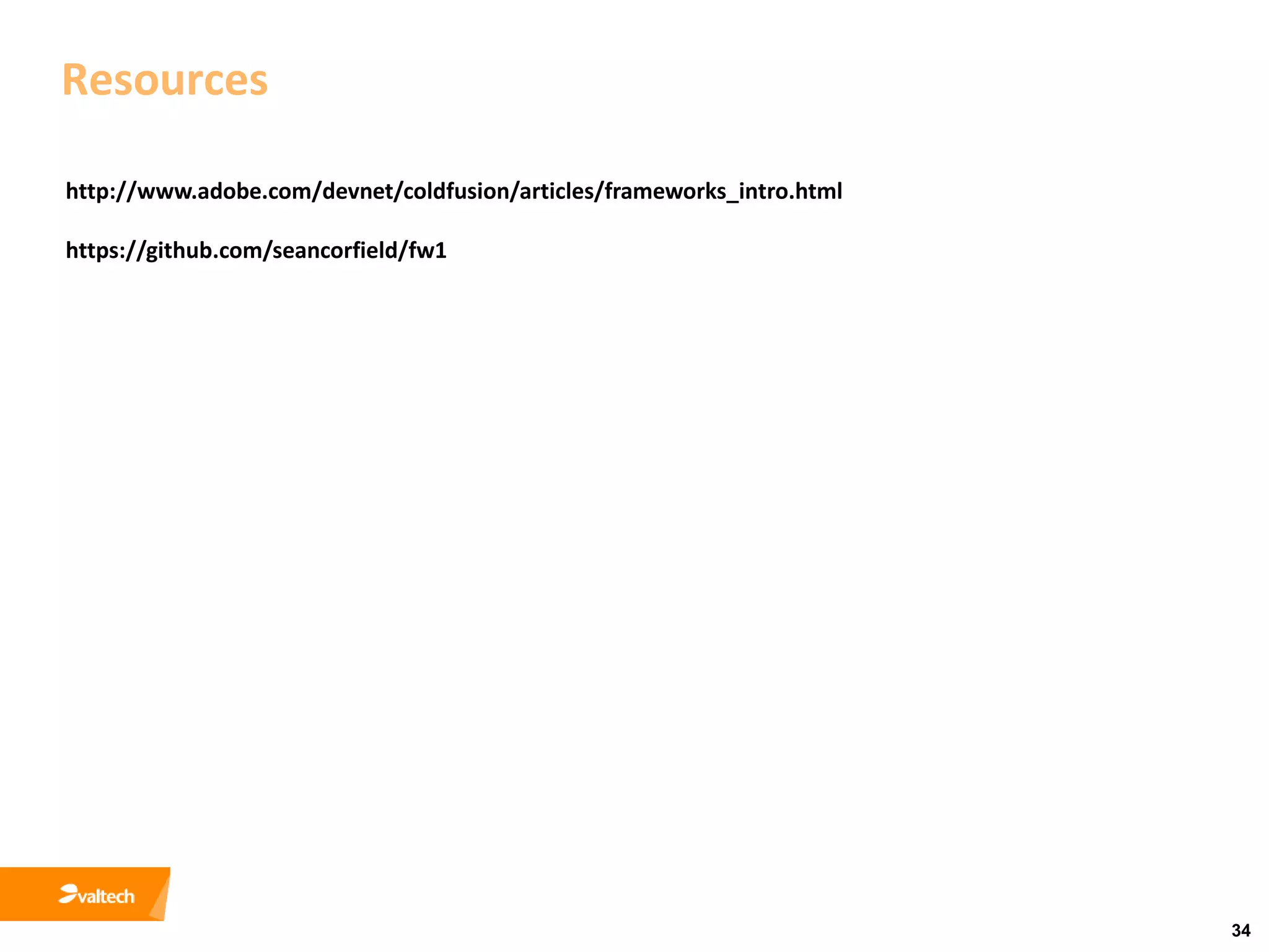 ColdFusion Fw1 (FrameWork1) introduction | PPTX