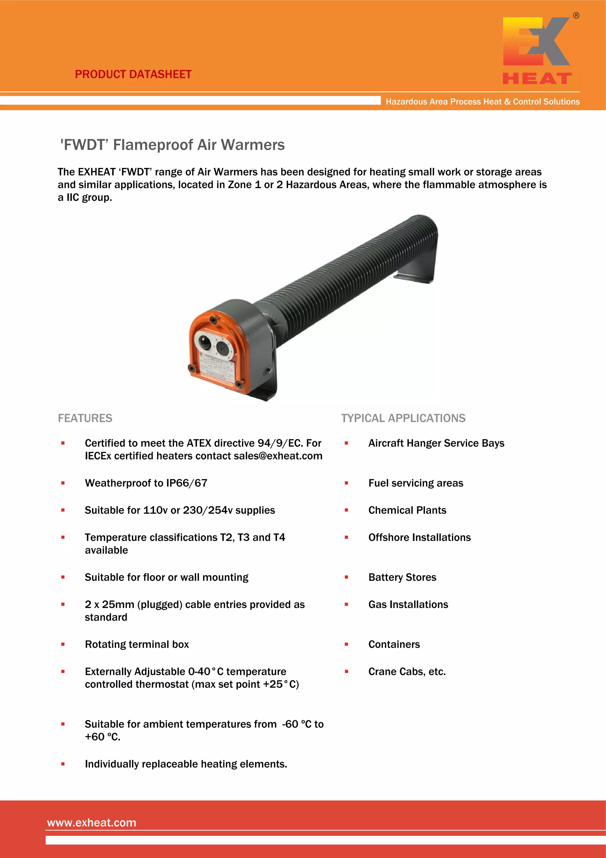 FWDT Air Warmers Exheat Flameproof Fan Heaters - Hazardous Area ...