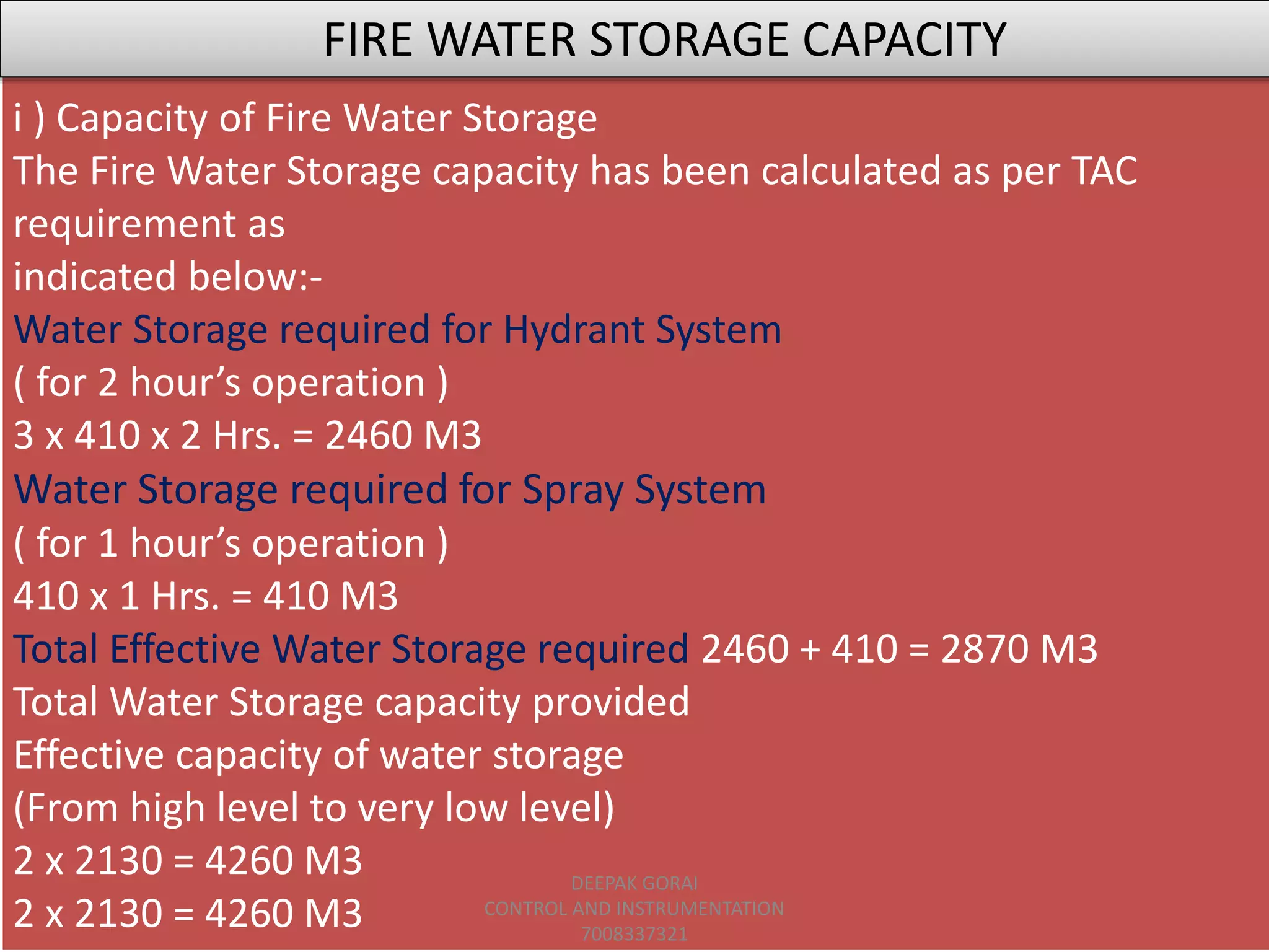 FIRE WATER PUMP HOUSE EQUIPMENT CAPACITY AND OPERATION AT POWER PLANT ...