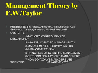 F w taylor_s_contibution_towards_management | PPT