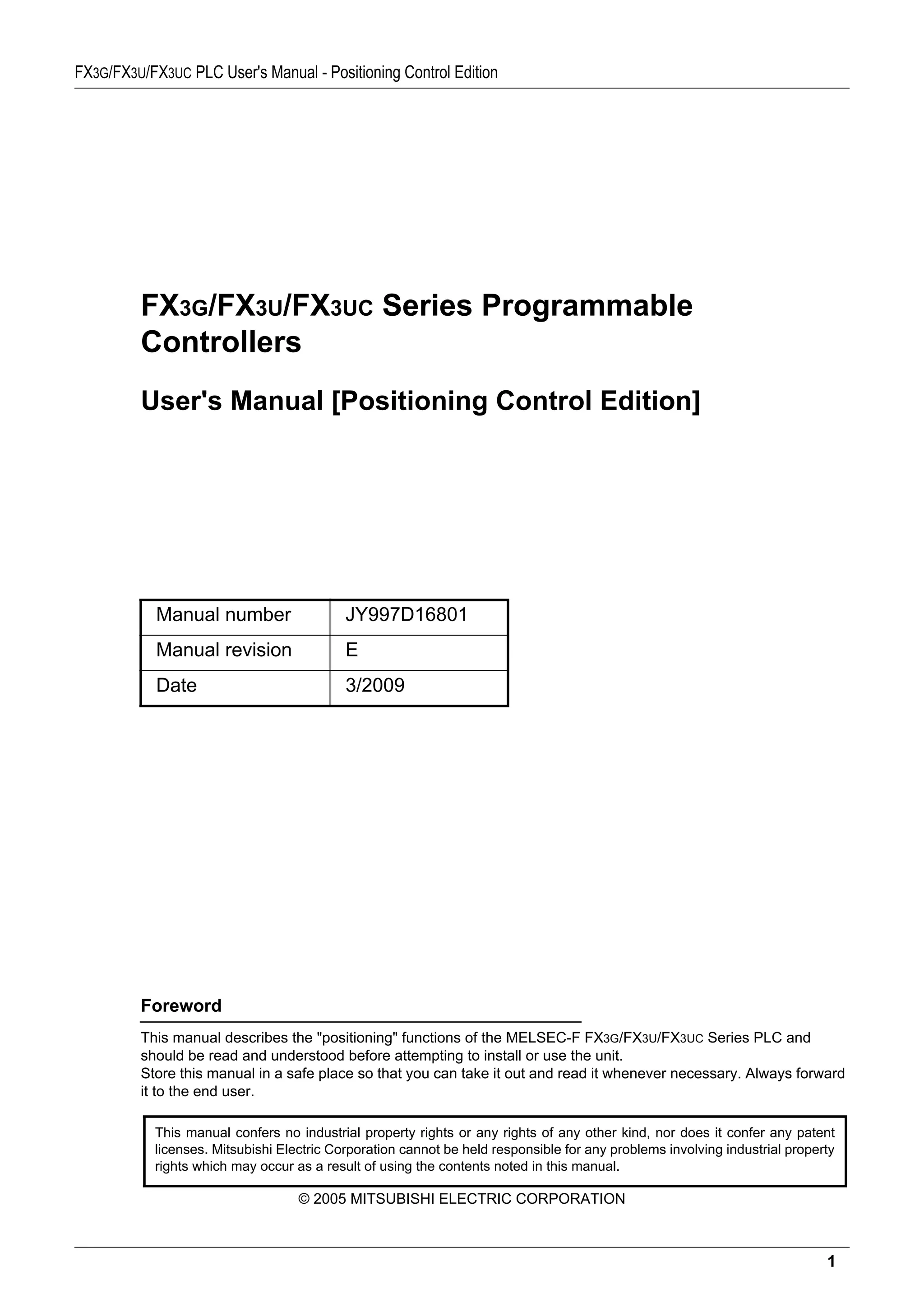 Fx3 g,fx3u,fx3uc series users manual positioning control edition | PDF