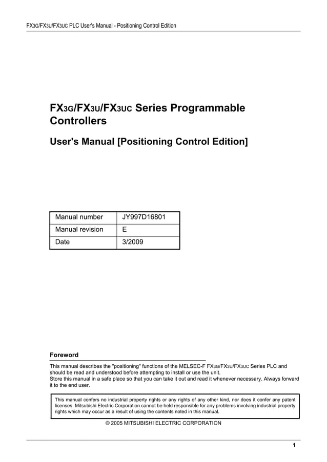 Fx3 g,fx3u,fx3uc series users manual positioning control edition | PDF