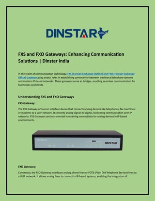 FXS and FXO Gateways |analog-voip-gateways| Dinstar India | PDF