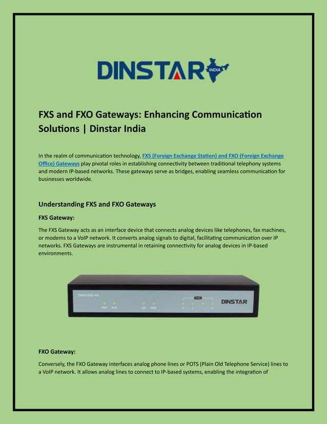 FXS and FXO Gateways |analog-voip-gateways| Dinstar India | PDF