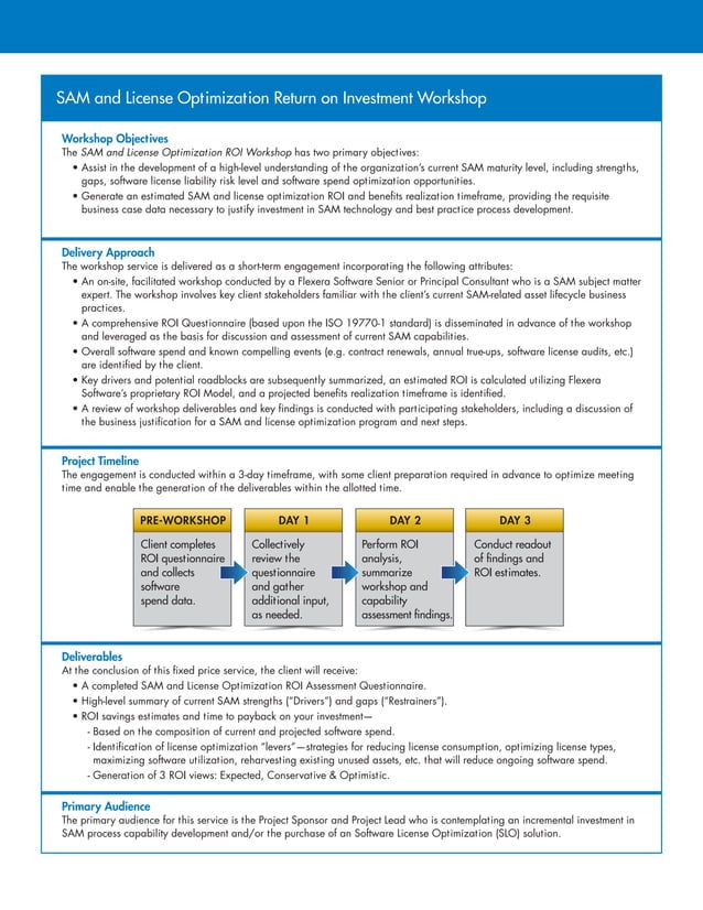 Software Asset Management (SAM) and License Optimization ROI Workshop | PDF