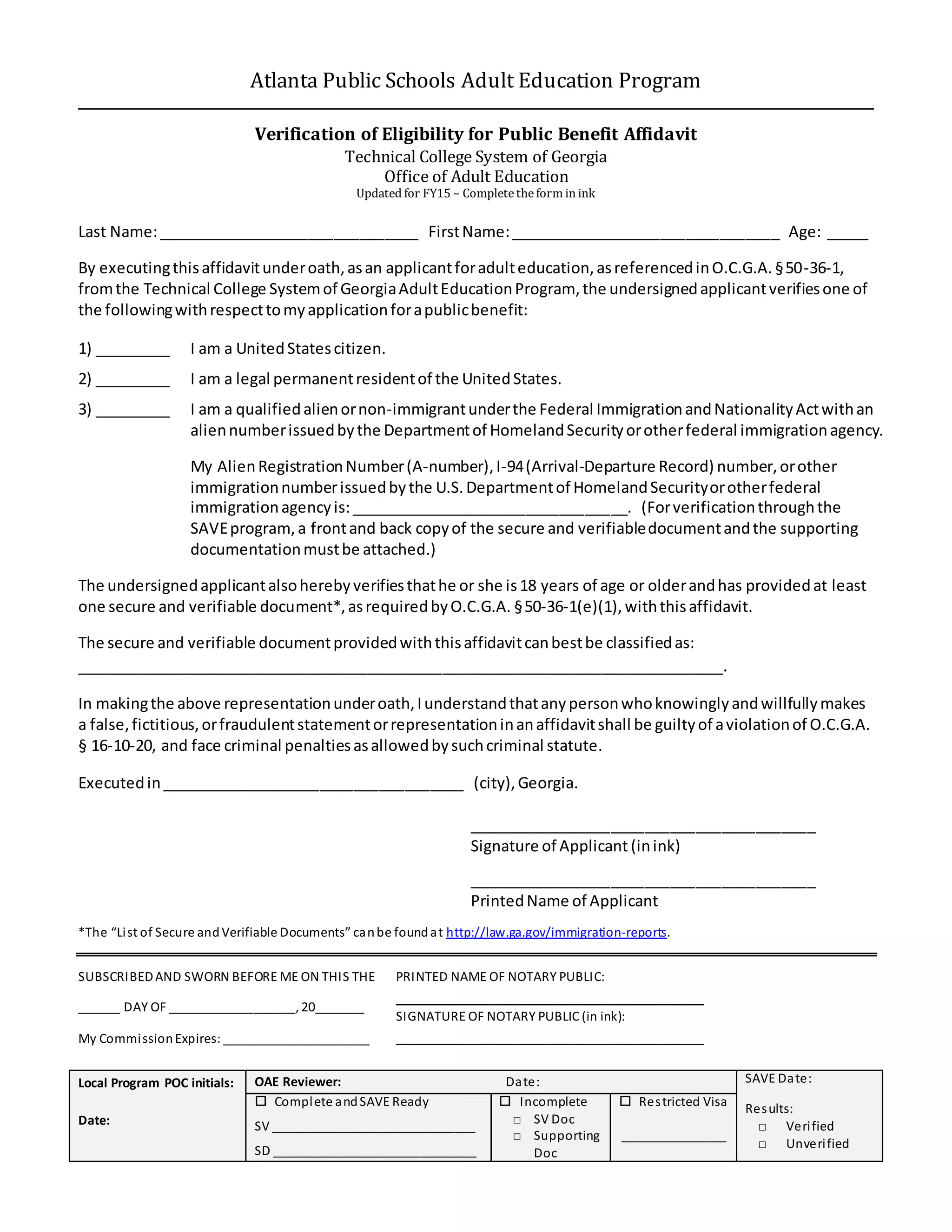 Fy15 voepb affidavit for adult programs | DOCX | Adult Education ...