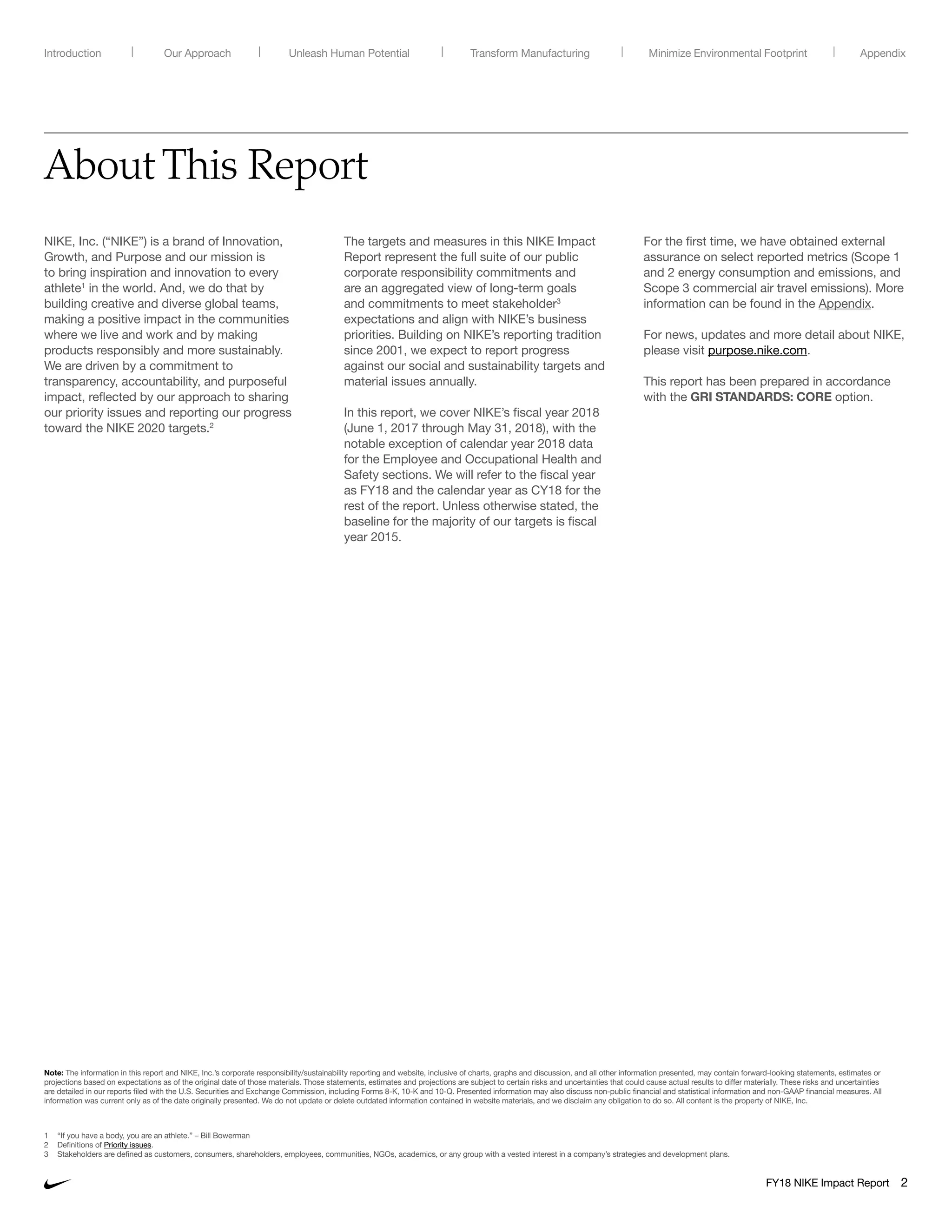 FY18 NIKE, Inc. Impact Report | PDF